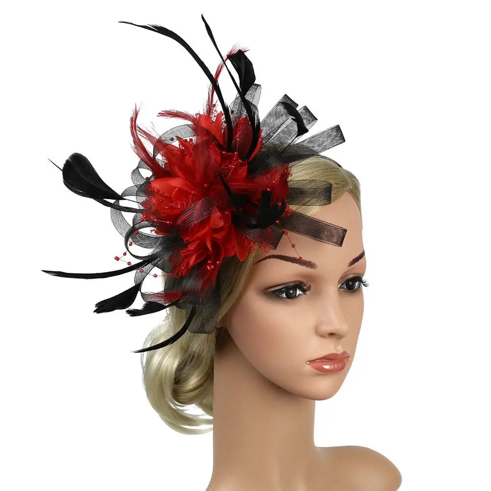 Vrouwen-Mode-Veer-Mesh-Fascinator-Hoed-Haar-Clip-Cocktail-Bruidsfeest ...