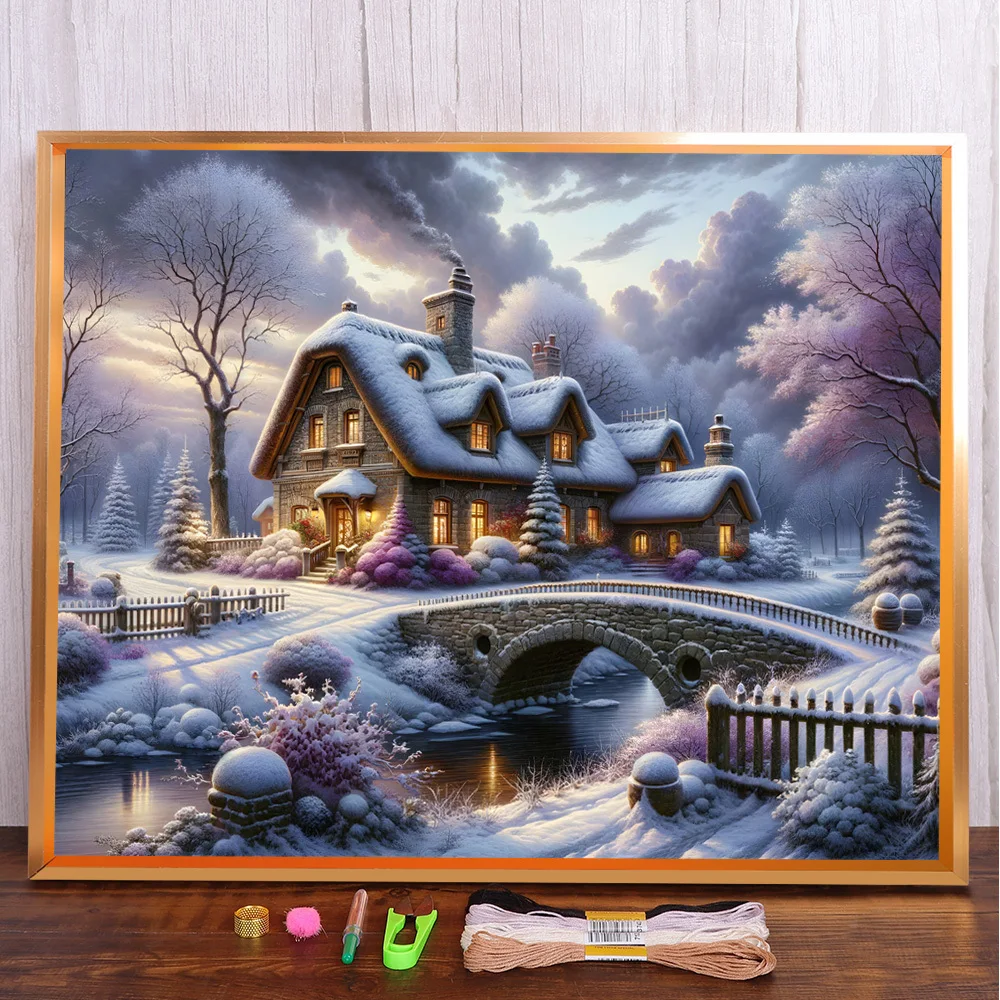 Landscape Winter House Cross-Stitch Complete Kit DIY Embroidery ...