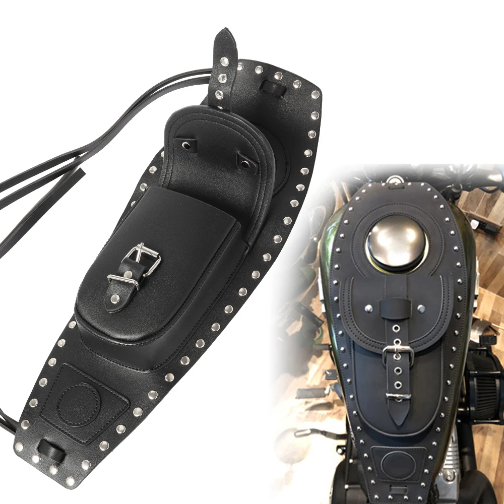 Motorcycle-Leather-Tank-Chap-Cover-Panel-Pad-Bib-Bra-Bag-For-Harley ...