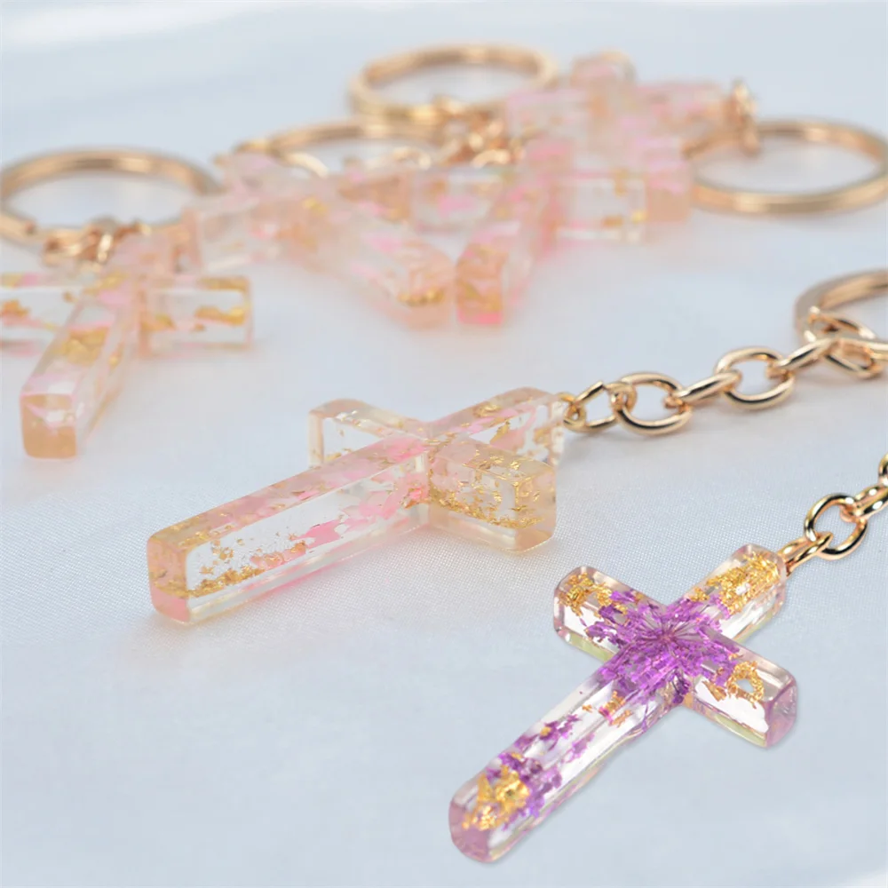 Fashion-Multicolor-Acrylic-Cross-Keychain-Dry-Flower-Star-Fill-Resin ...