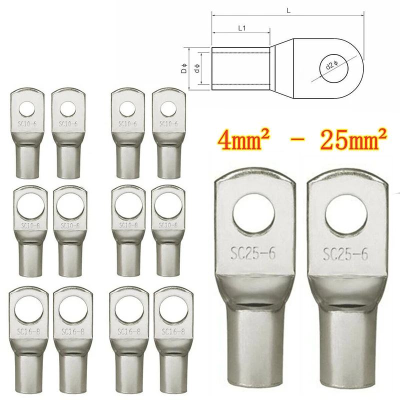 20PCS-4-25mm-Assortment-Tinned-Copper-Lugs-Ring-Crimp-Terminals-Battery ...