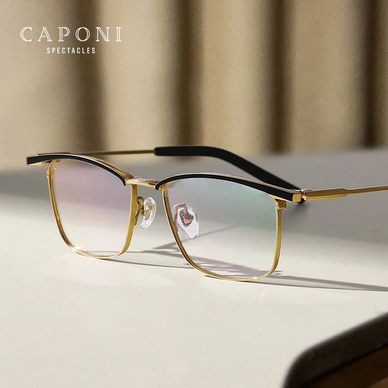 CAPONI-Pure-Titanium-Glasses-Frame-For-Men-Fashionable-Square-Anti-Blue ...