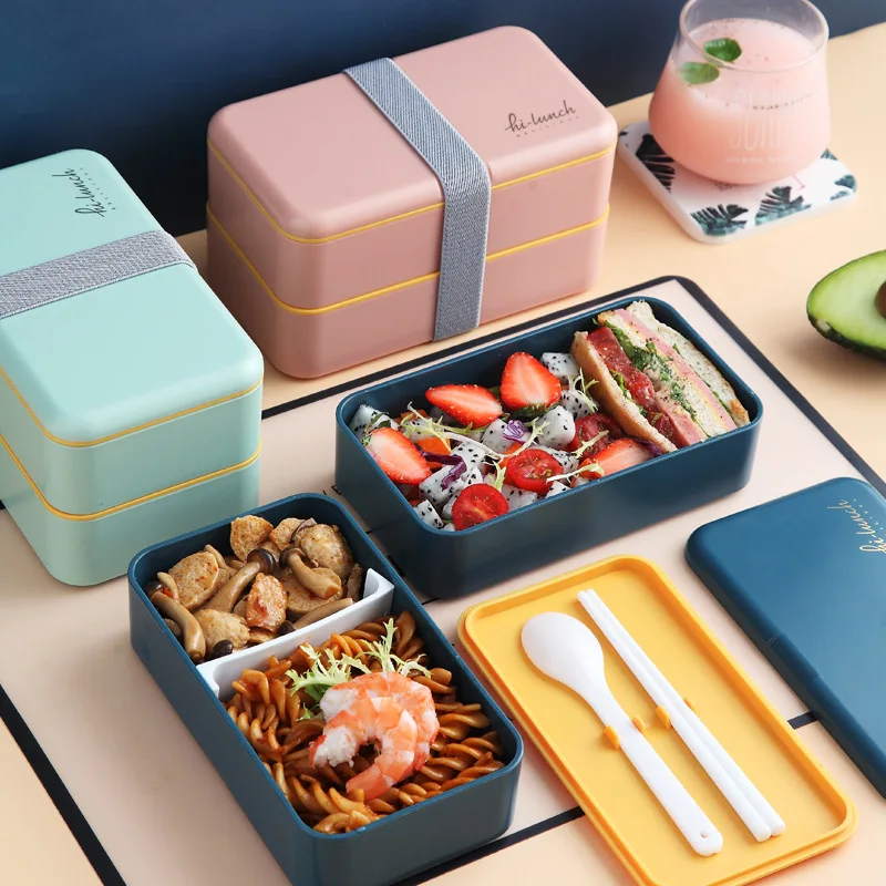 INS-Japanese-style-Bento-Double-layer-Plastic-Lunch-Box-with-Tableware ...