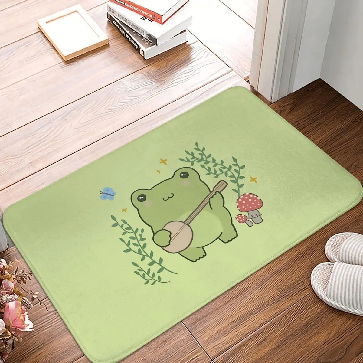 Frog-Pet-Lover-Bathroom-Mat-Cute-Kawaii-Playing-Banjo-Toad-Plant-Fungi ...