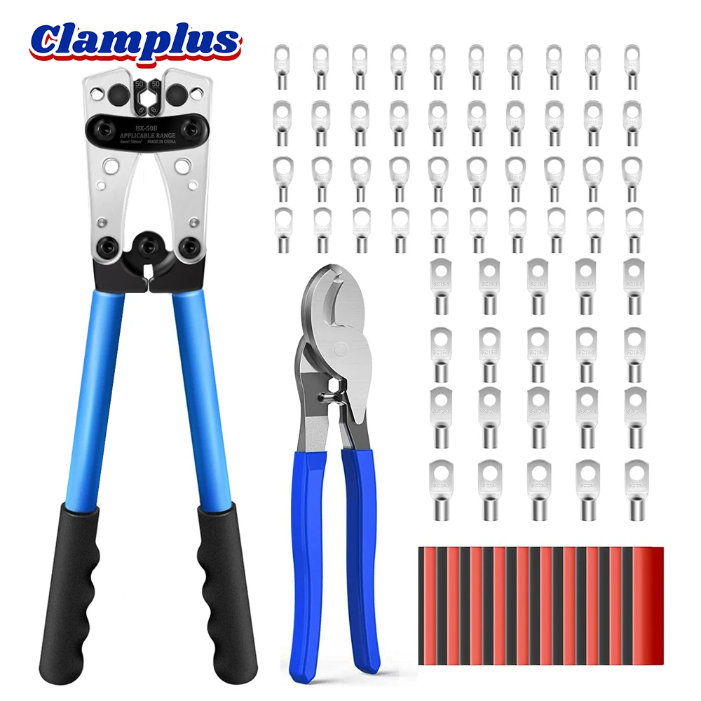 HX-50B Battery Cable Lug Crimping Tool Kit Cable Cutter 60pcs Ring ...