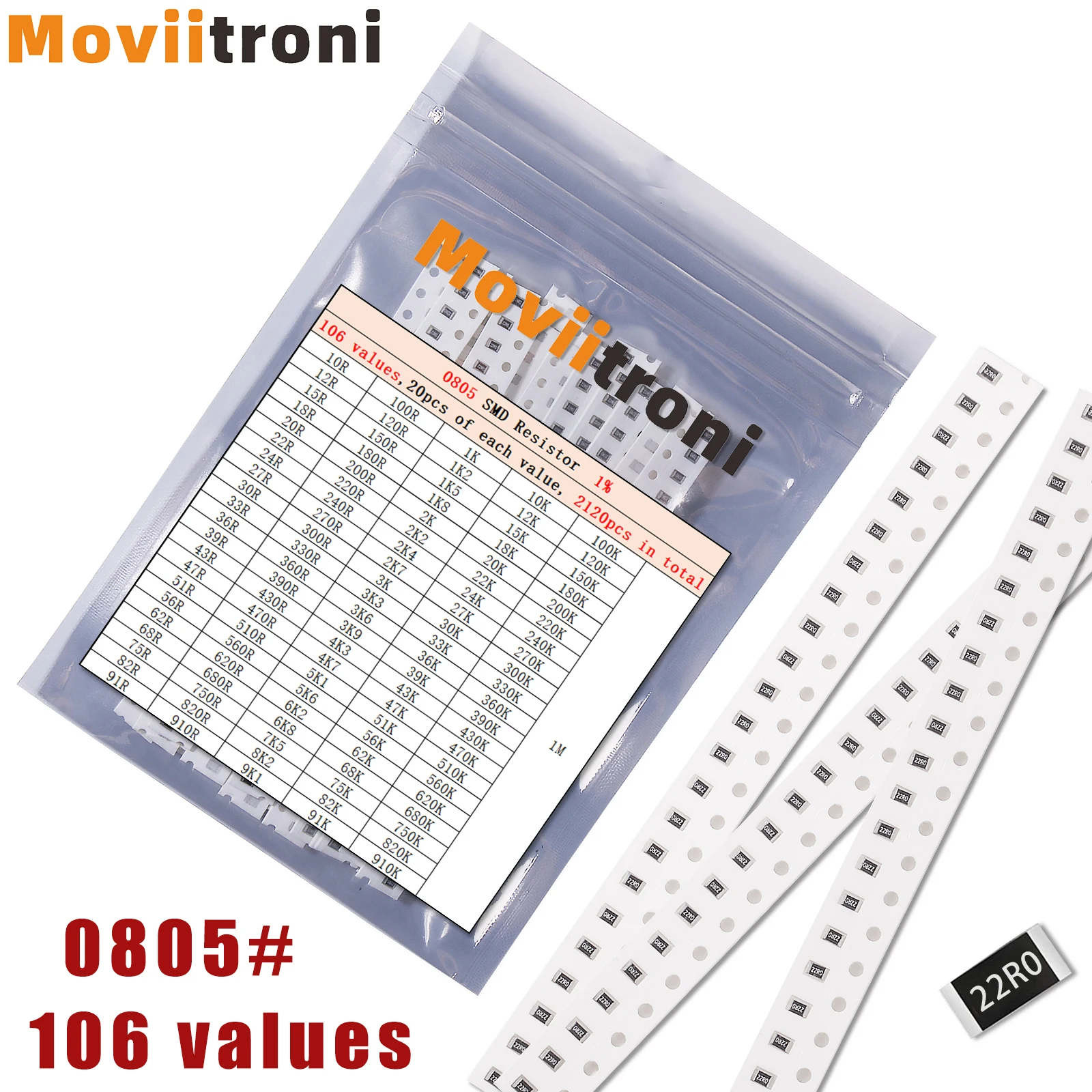 2120pcs-SMD-Chip-Resistor-Kit-0805-1-10R-1M-Ohm-106values-Fixed ...