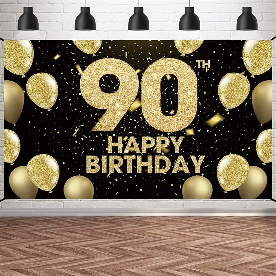 Happy 90th Birthday Backdrop Party Table Banner 90 Years Old Decor ...