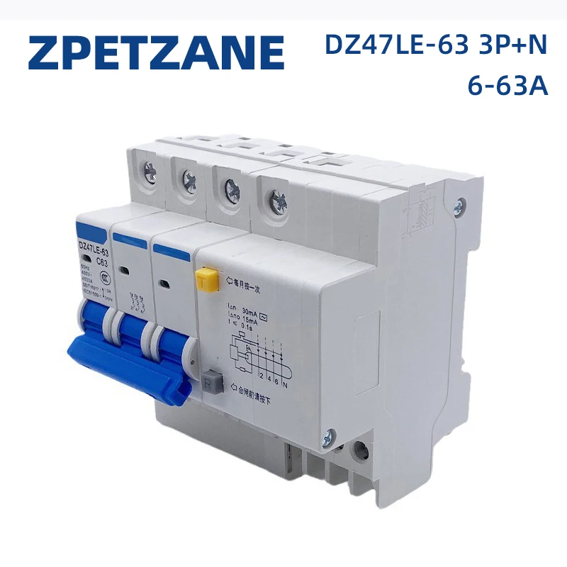 DZ47LE-63-3P-N-400V-Mini-Leakage-Protect-Circuit-Breaker-Household-Electric-Manual-Air-Switch ...