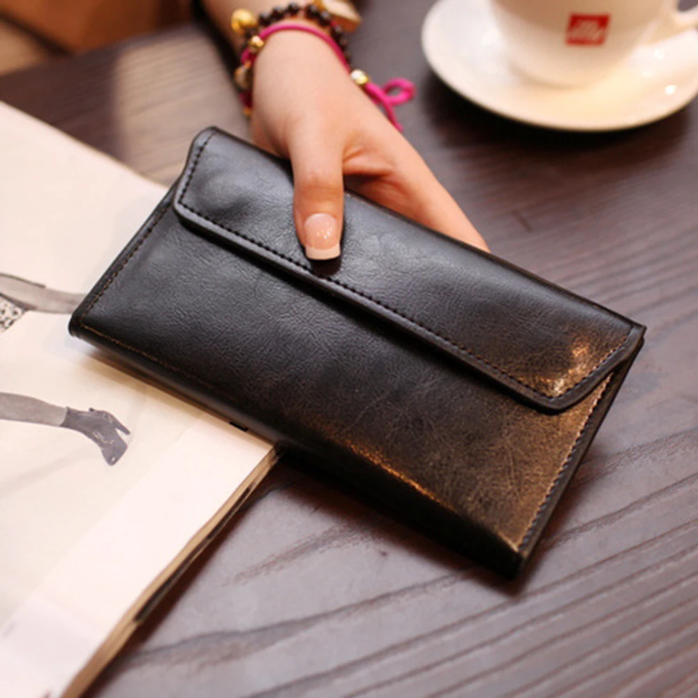Leather large capacity ultra-thin long wallet, stylish and simple ...