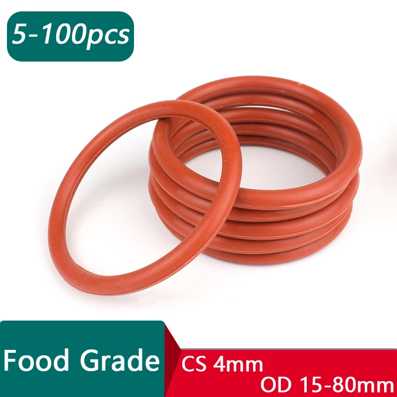 Od 15-80mm Red Silicone O-ring Thickness 4mm Food Grade Sealing Ring ...