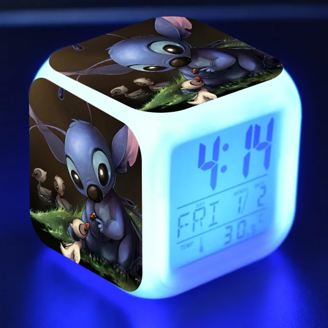 Lilo Stitch Colorful Color Changing Quartet Alarm Clock Led Night Light ...