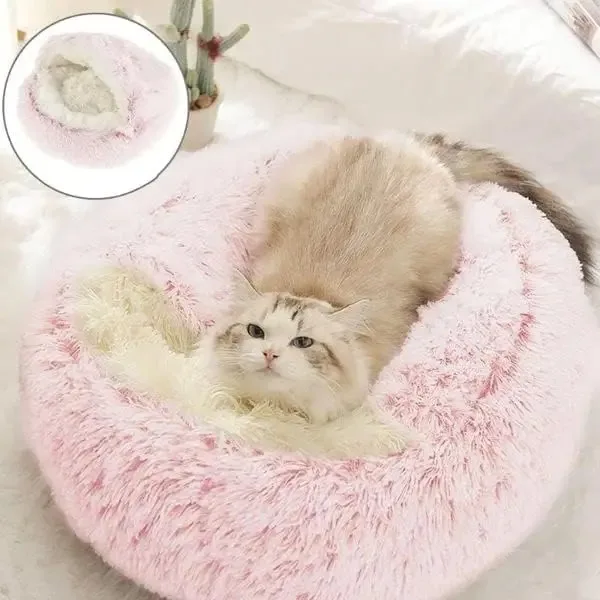 Winter-Long-Plush-Pet-Cat-Bed-Round-Cat-Cushion-Cat-House-2-In-1-Warm ...
