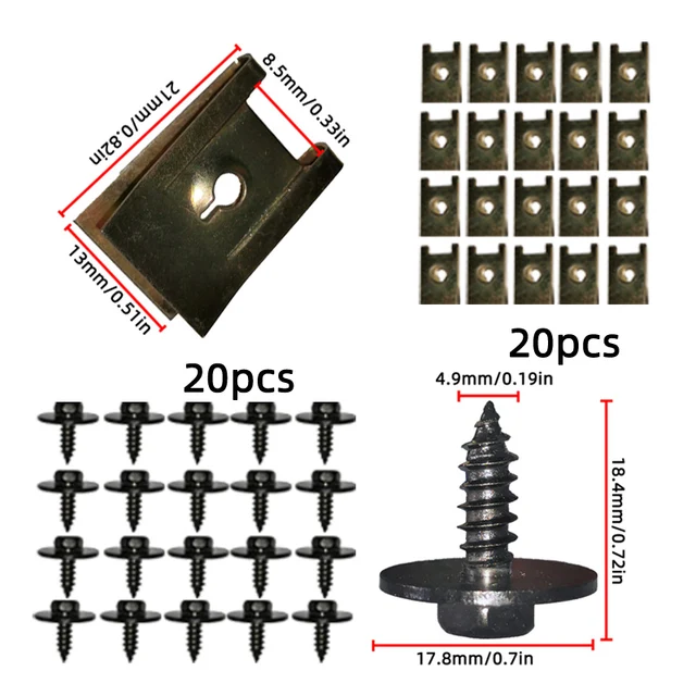 40pcs Chassis Engine Guard Metal Nut Screw Washers U-Nut Clip Engine ...