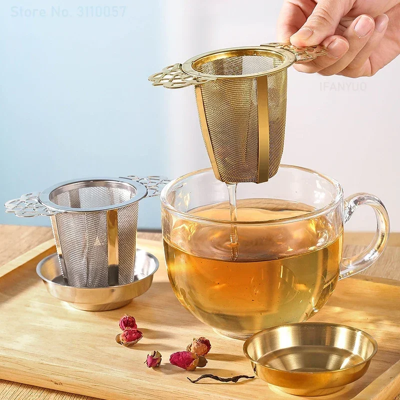 Double-layer Lace Tea Strainer Set with Tray Stainless Steel Filter ...