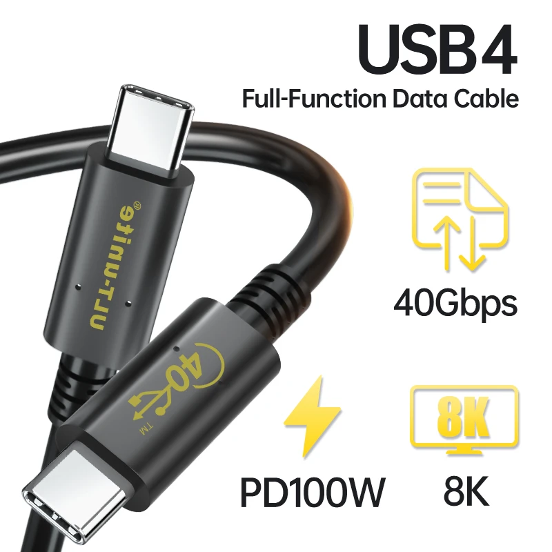 Cabo usb4 40gbps tipo c cabo thunderbolt 3 fio de dados 8k60hz 100w 5a ...