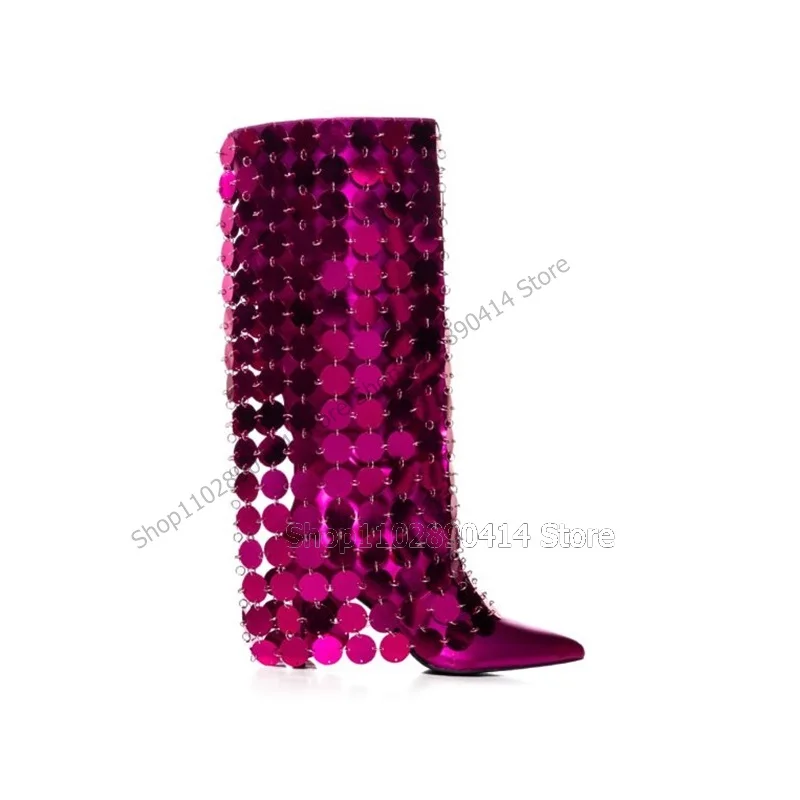 Botas-puntiagudas-con-borlas-y-lentejuelas-Para-mujer-Zapatos-hasta-la ...