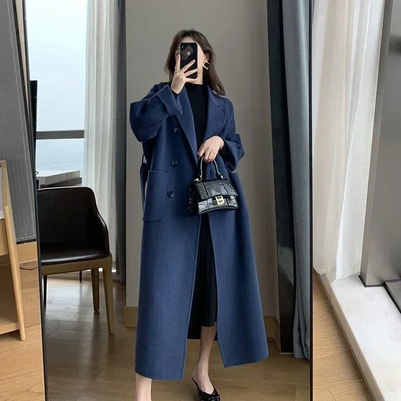 QNPQYX Autumn Women Woolen Cloth Coat Warm Long Length Double Breasted ...