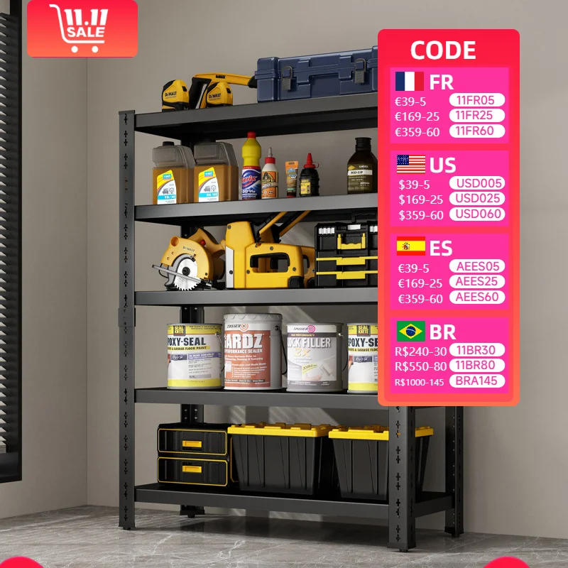 5-Tier-Heavy-Duty-Meta-Storage-Rack-Adjustable-Shelving-300kg-No-Screw ...