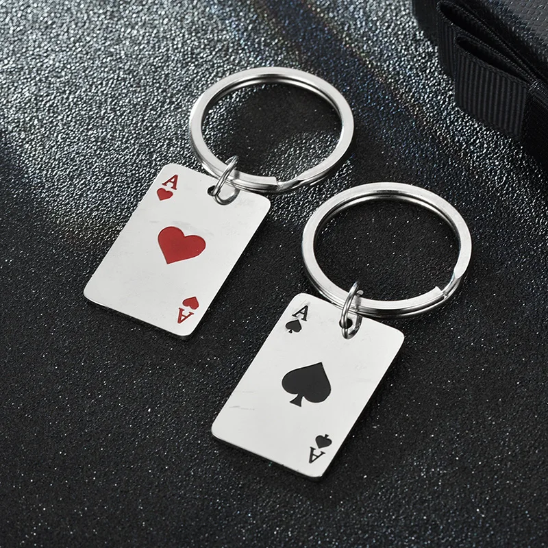 Punk-Lucky-Spades-Heart-Ace-Keychain-Stainless-Steel-Square-Poker-Card ...