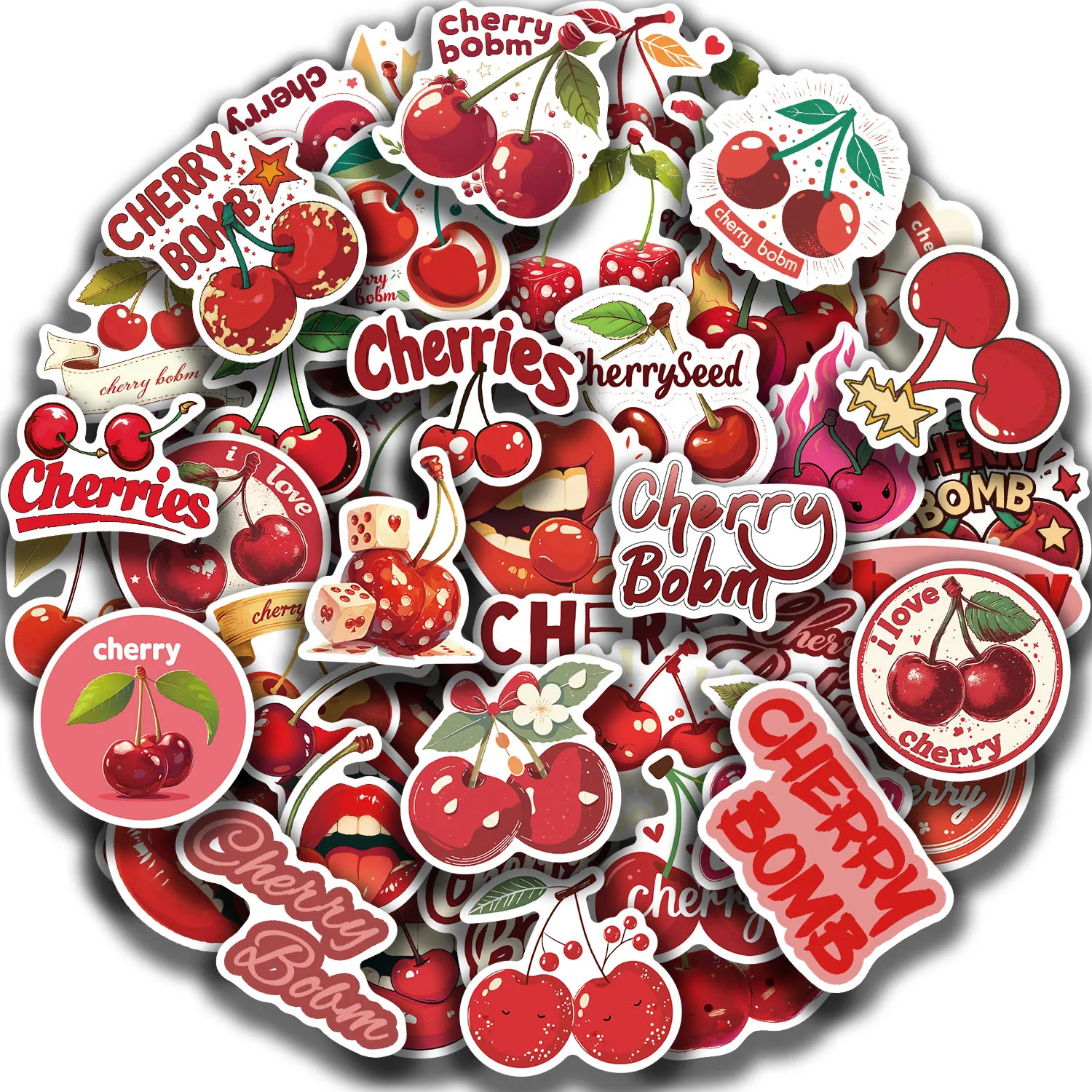 50PCS-Red-Cherry-Graffiti-Stickers-Decorate-For-Notebook-Water-Cup ...