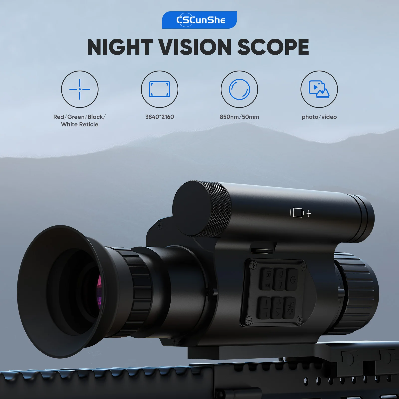 50mm Monocular Night Vision Rifle Scope HD Video Camera Crosshair ...