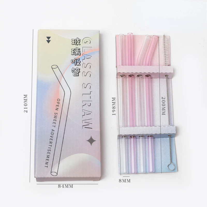 Glass-Straw-Set-4-Tubes-1-Brush-Color-Transparent-Milk-Juice-Glass ...