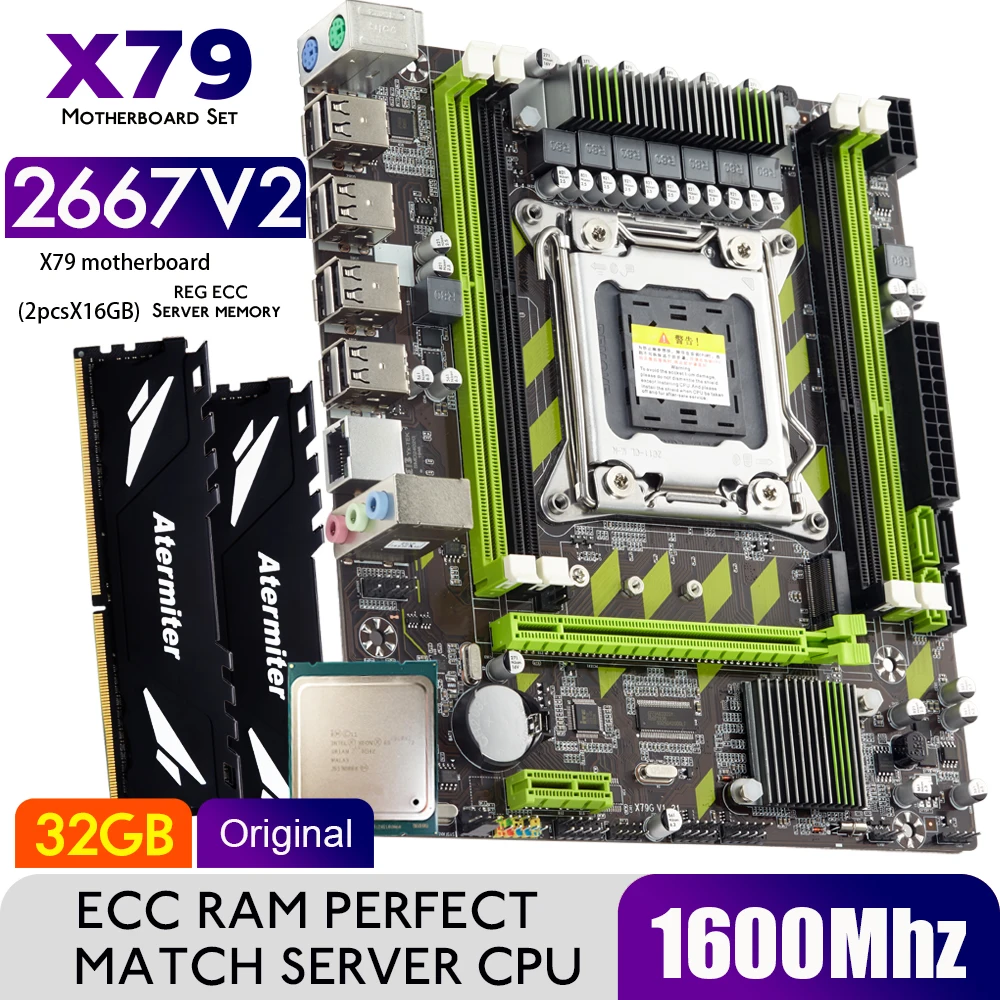 Placa mãe Atermiter X79 com XEON E5 2667 V2 2*16GB = 32GB DDR3 1600 REG ...