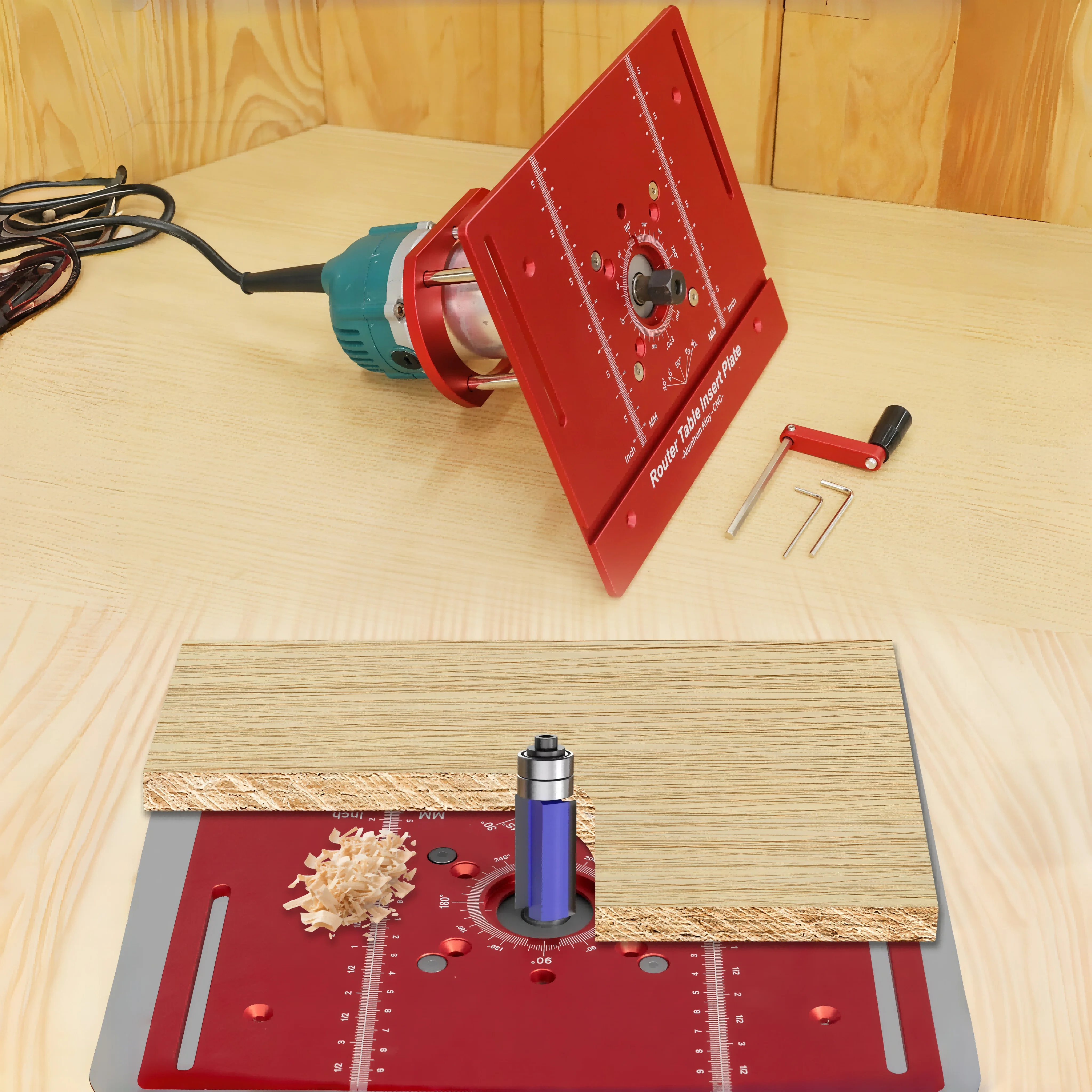 2pcs Aluminium Alloy Router Table Insert Plate & Router Lifting System ...