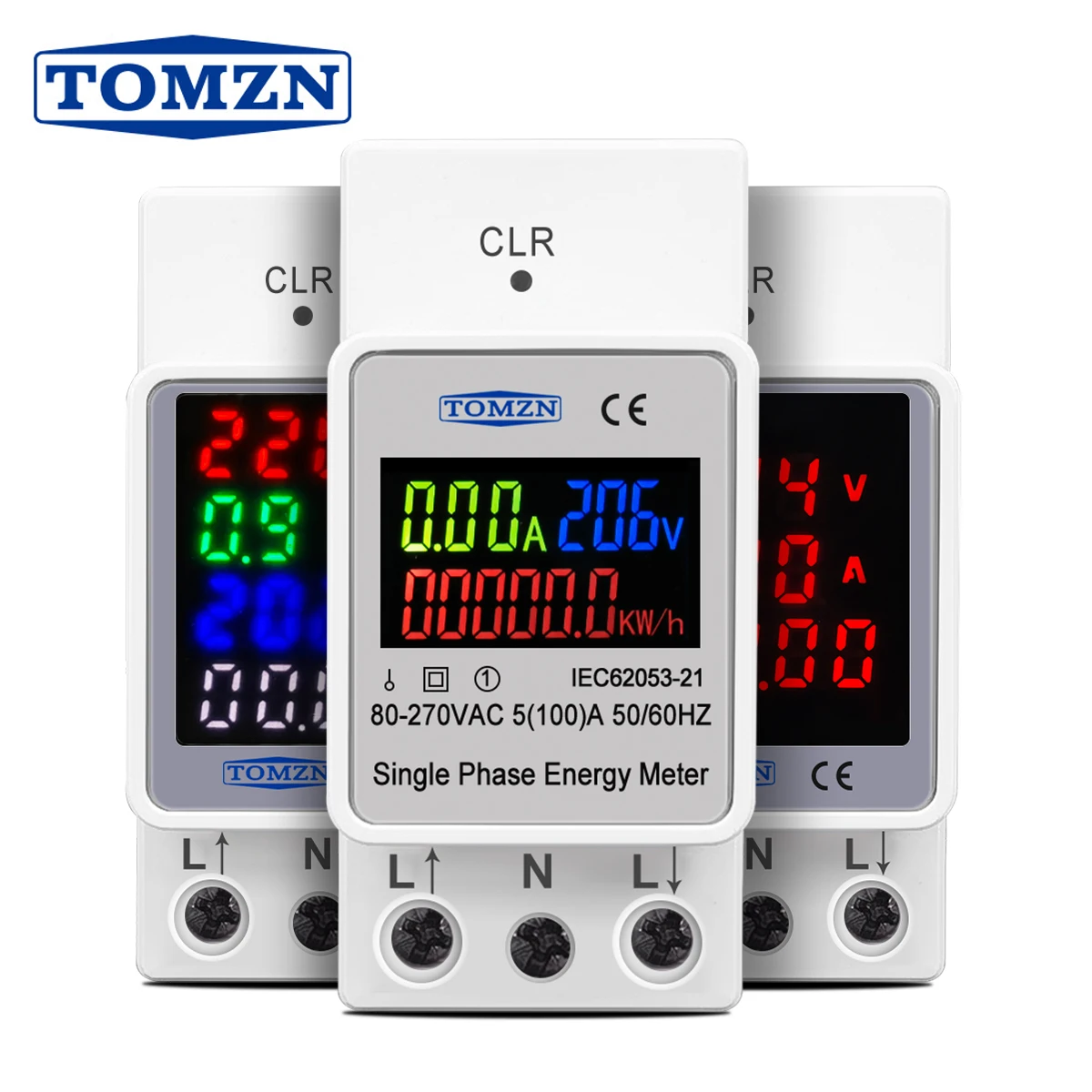 TOMZN AC 110V 220V 100A din rail Voltage Current KWH Electric energy ...