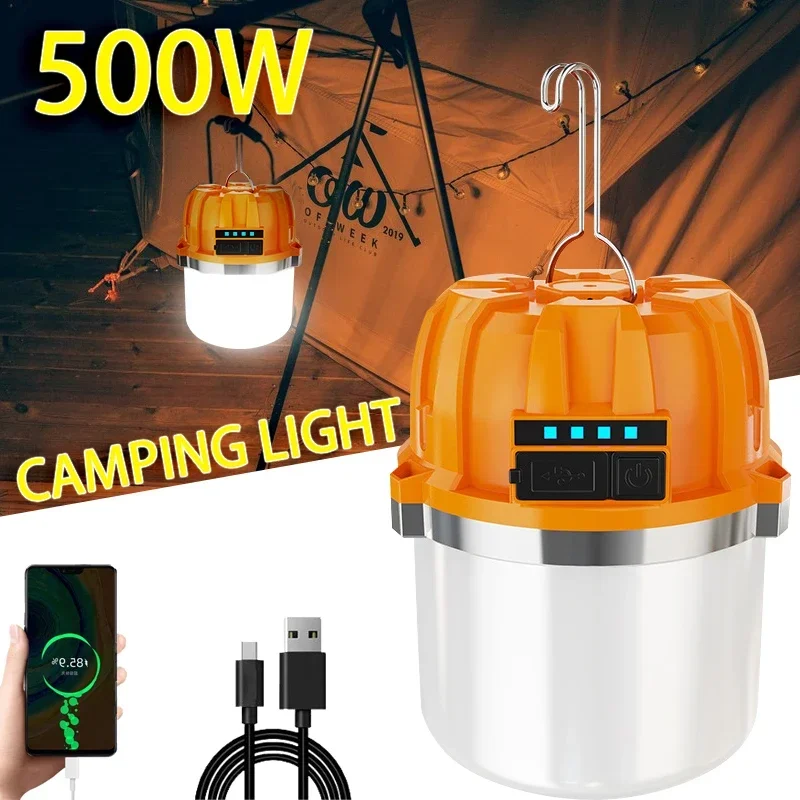 High Power 500W LED Camping Lights Built-in Battery USB Rechargeable ...