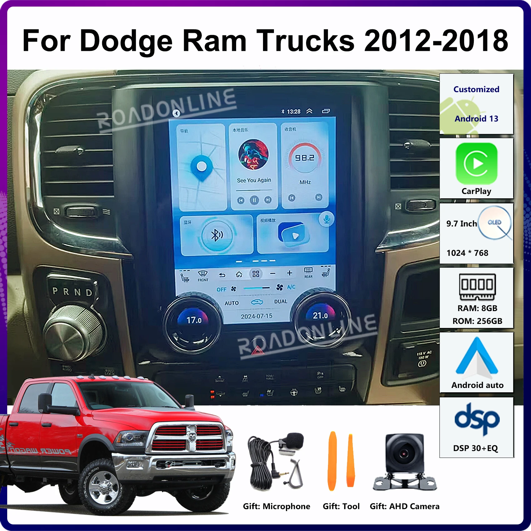 10.4" Android 14 For Tesla Style Screen Dodge Ram 1500 2500 3500 2012 ...