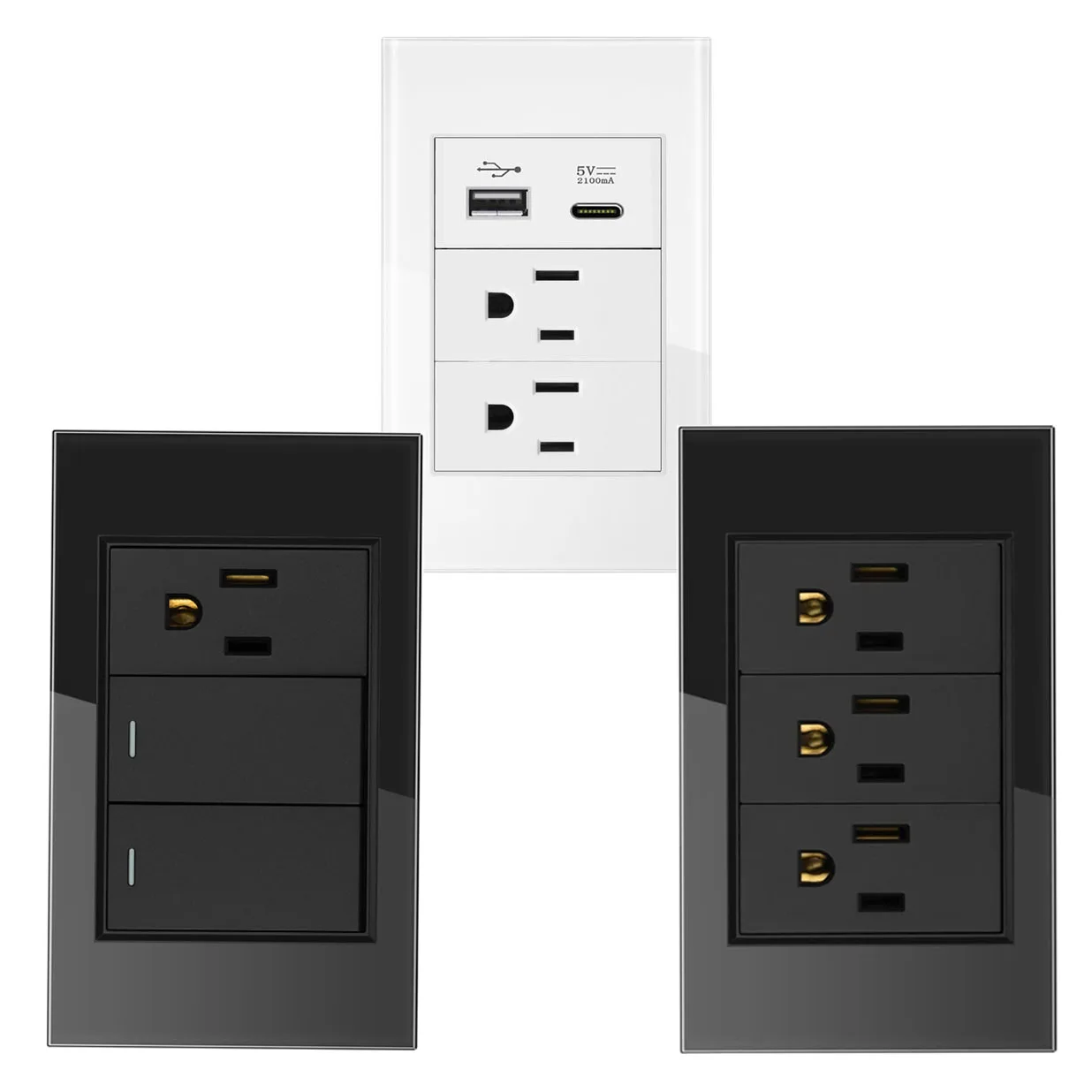 Electric-Power-Wall-Socket-Double-Triple-2-3-Pole-Glass-Panel-Outlets ...