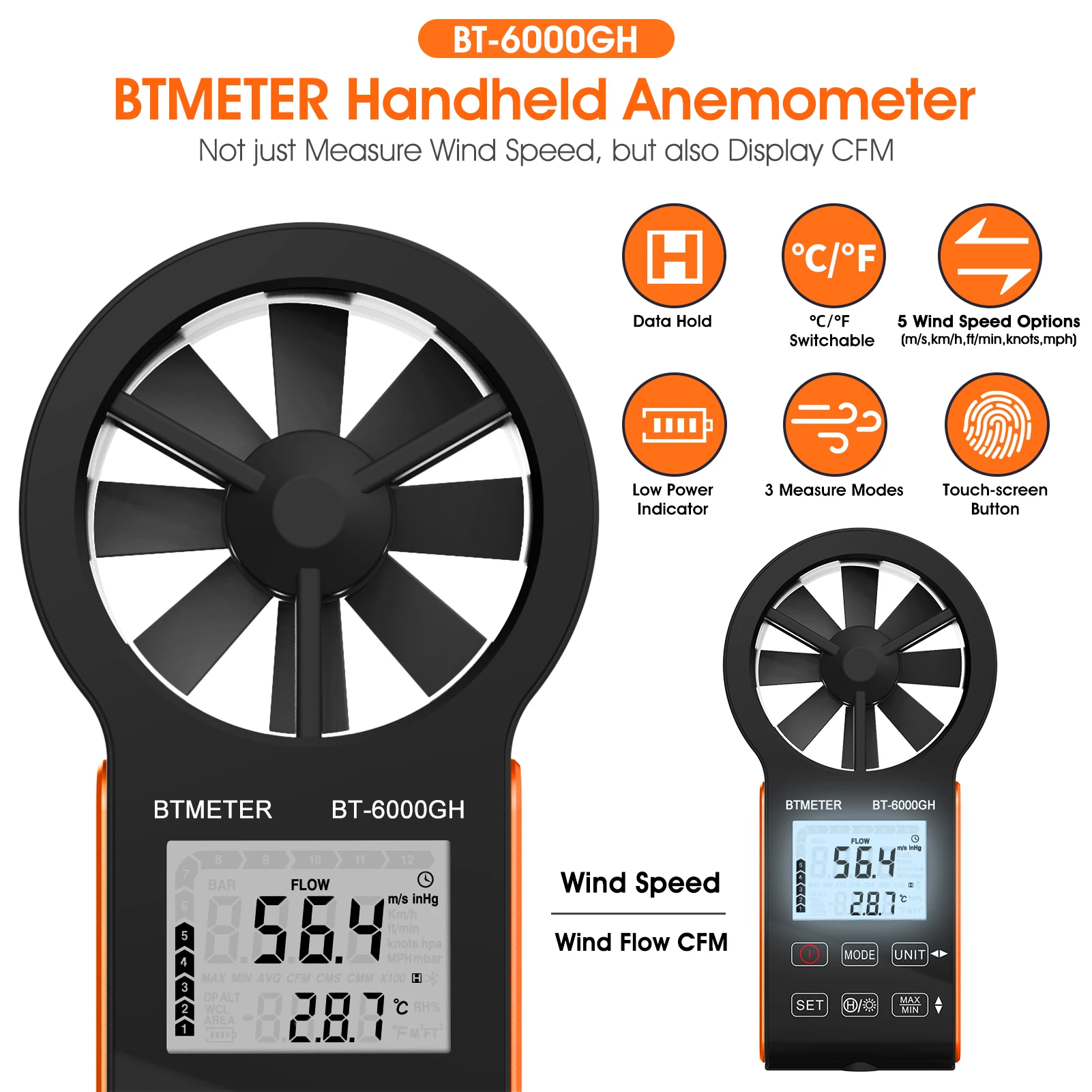 Wind Speed Measurement New Rechargeable Anemometer with Touching Key ...