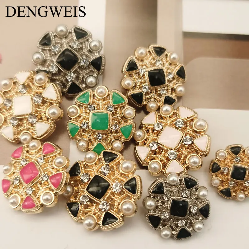 High-End-Luxury-Pearl-Gemstone-Rhinestones-Decorative-Metal-Buttons-for-Clothing-Round-Sewing ...