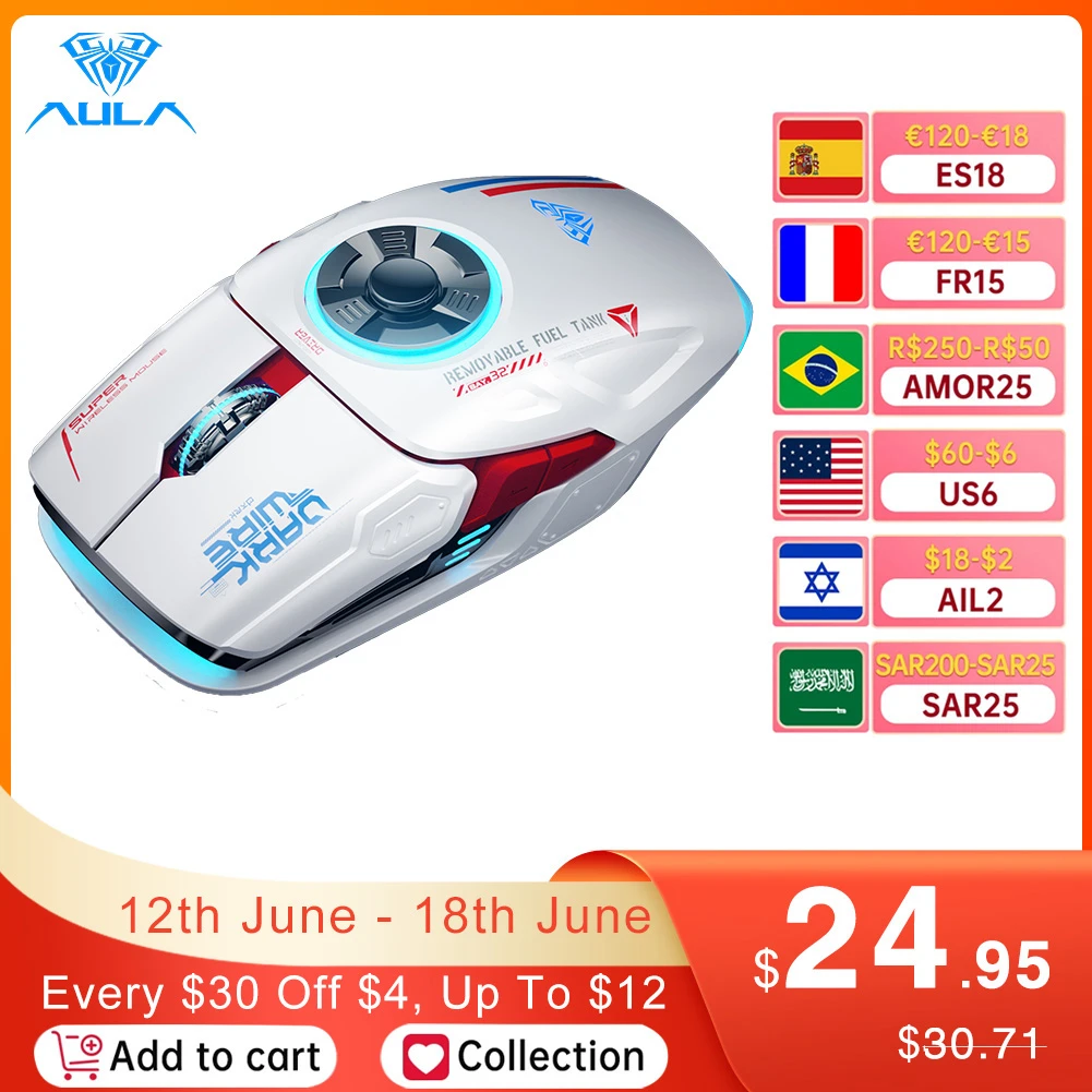 Aula H530 Newest Wireless Four-mode Mouse Wired Decompress Charging Gyro Rotating Esports Gaming ...