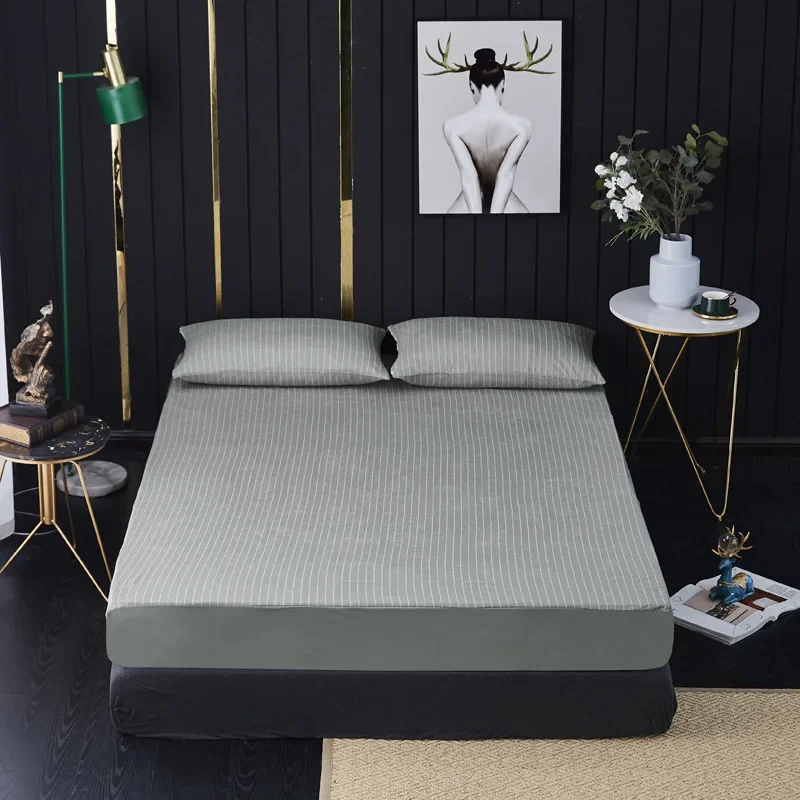 Waterproof Stripe Mattress Cover Terry Fleece Anti-mite Mattress ...