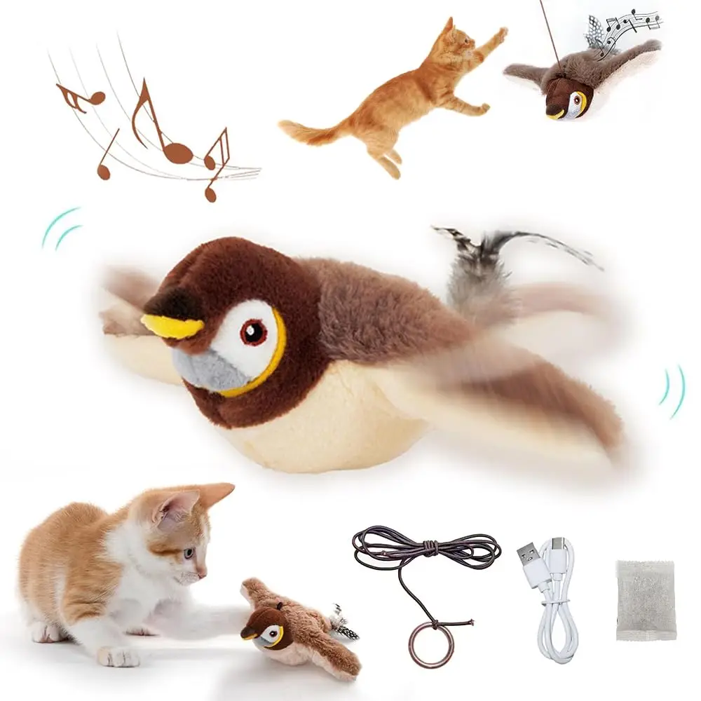Interactive Cat Toys Rechargeable Slap Birds (can't Fly) Catnip Plush ...