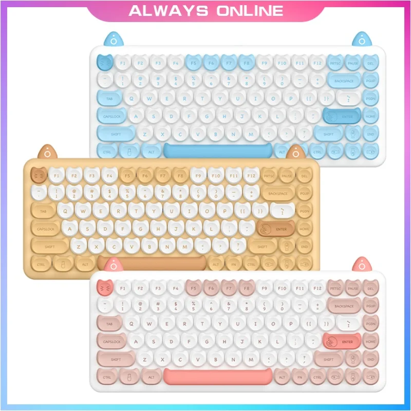 Iqunix-M80-Kawaii-Cat-Keyboard-Keycaps-Pbt-84keys-3-Mode-Usb-2-4g ...