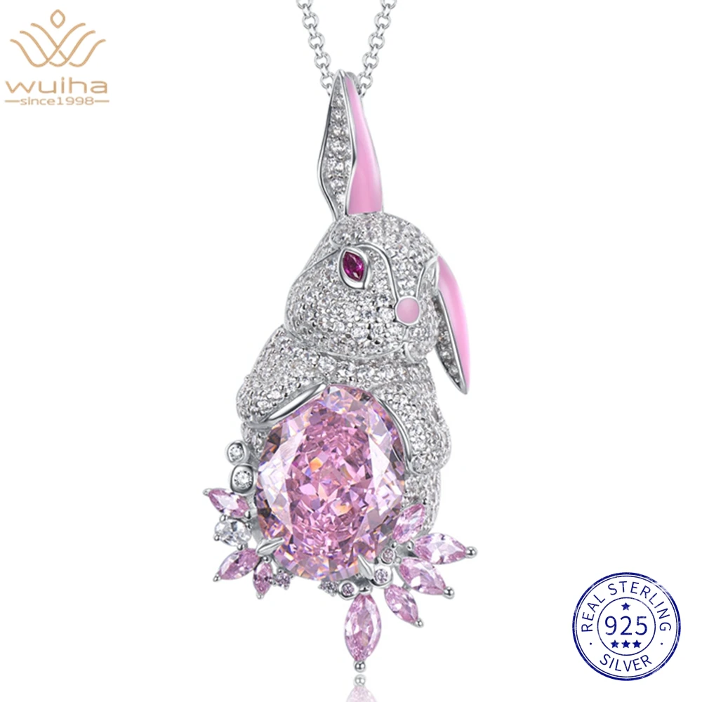 WUIHA 18K White Gold Rabbit 12*16MM Sapphire Gemstones Necklaces ...