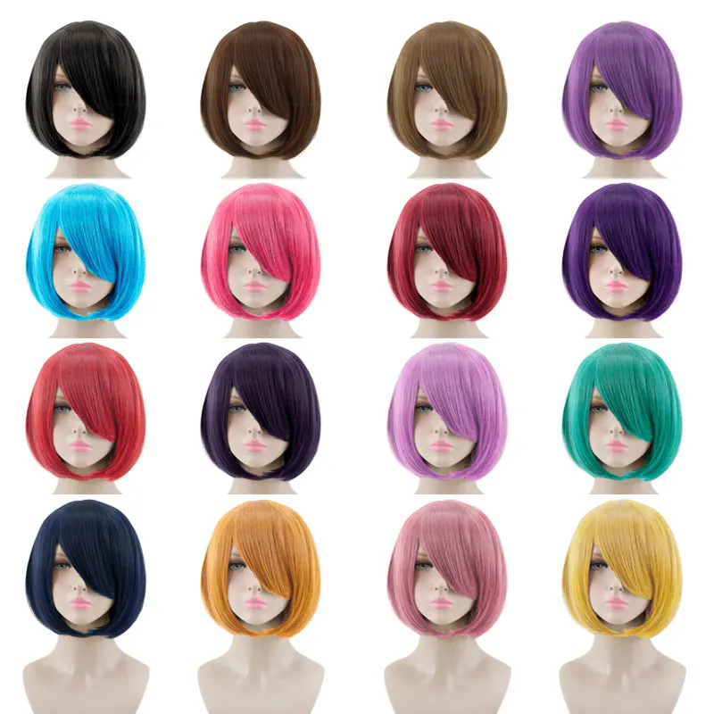 Qp Hair Short Wig Black White Purple Blue Red Yellow High Temperature ...