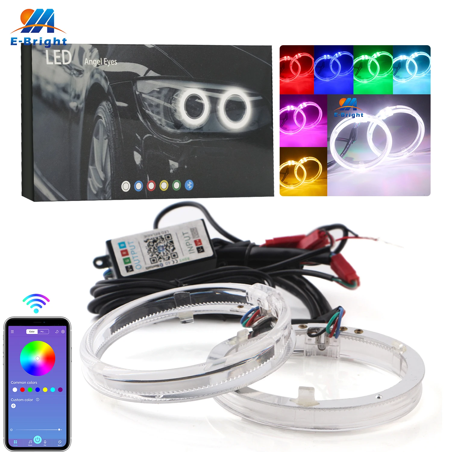 2pcs/set 12v 80mm 95mm Single Color/app Rgb Guide Angel Eye Led Halo ...