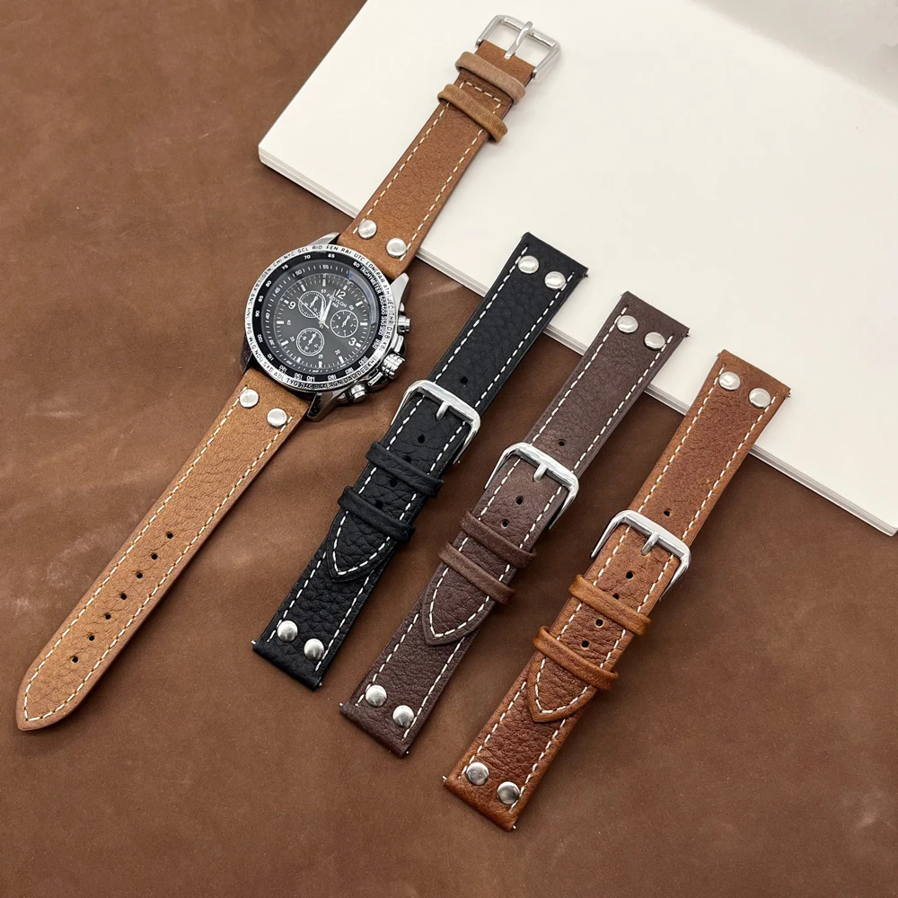 Genuine Leather Watch Strap 18mm 19mm 20mm 21mm 22mm 24mm Lychee ...
