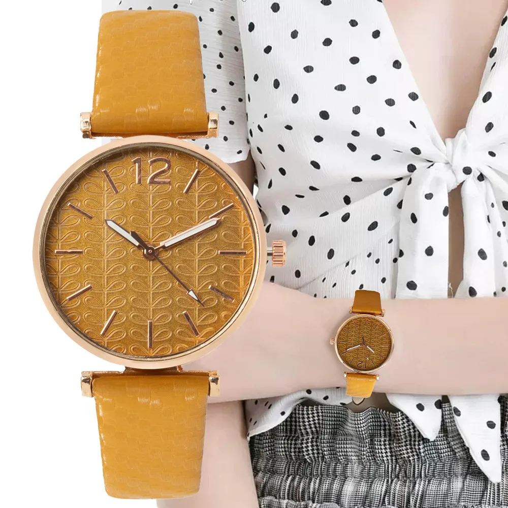 Fashion-Simple-Ladies-Branded-Watch-Luxury-Yellow-Round-Waves-Women ...