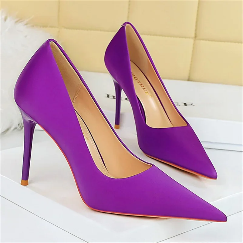 Women-10cm-High-Heels-Office-Pumps-Lady-Satin-Stiletto-Fashion-Wedding ...