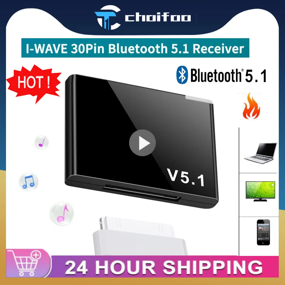 30-Pin-Wireless-Bluetooth-compatible-5-1-Receiver-Music-Audio-Adapter ...