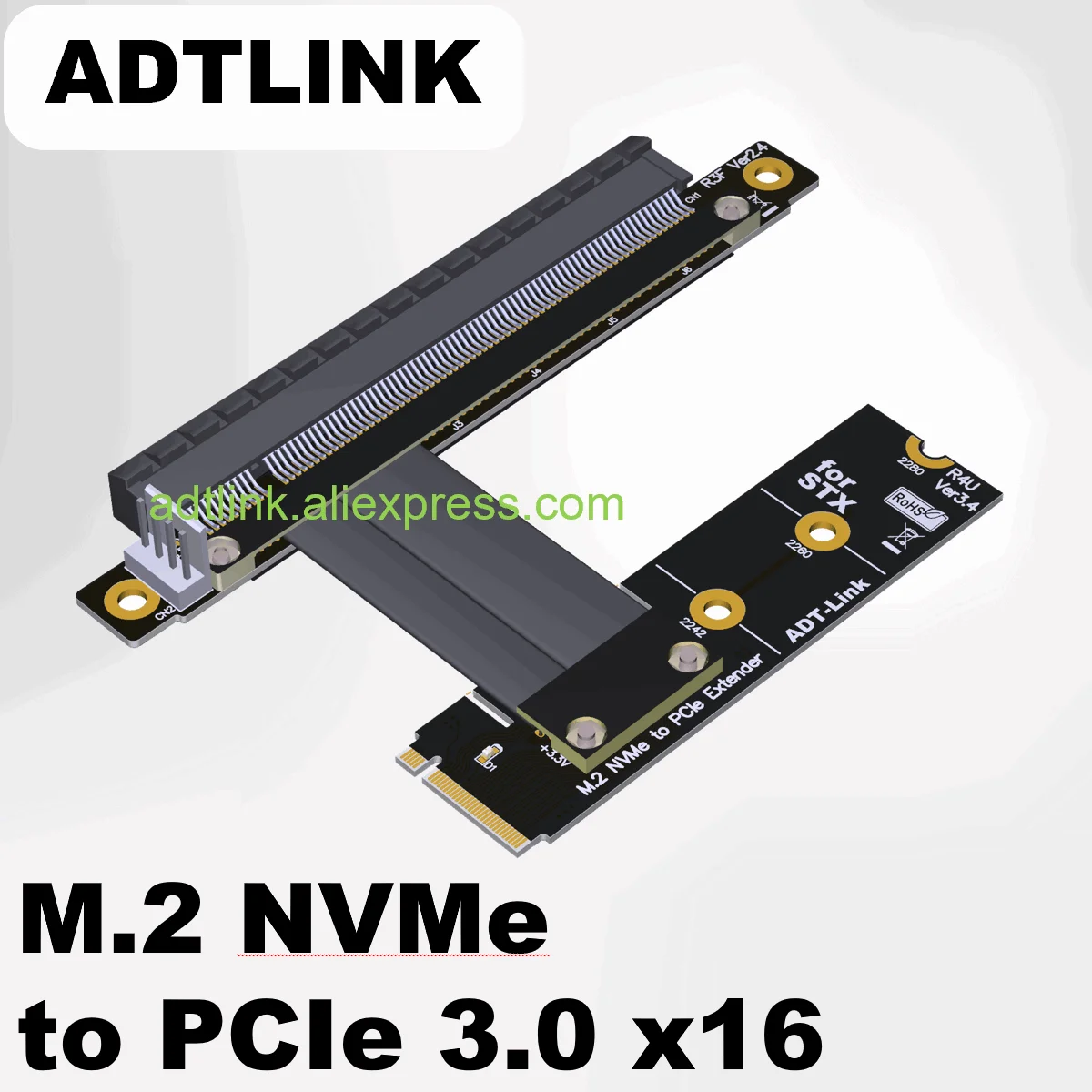 ADTLINK M.2 NVME to PCIe 3.0 x16 Riser Cable M.2 NGFF NVMe STX ...
