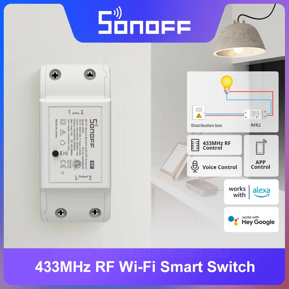 SONOFF RF R2 10A 433Mhz RF DIY Smart Home Wi-Fi Wireless Switch Remote ...