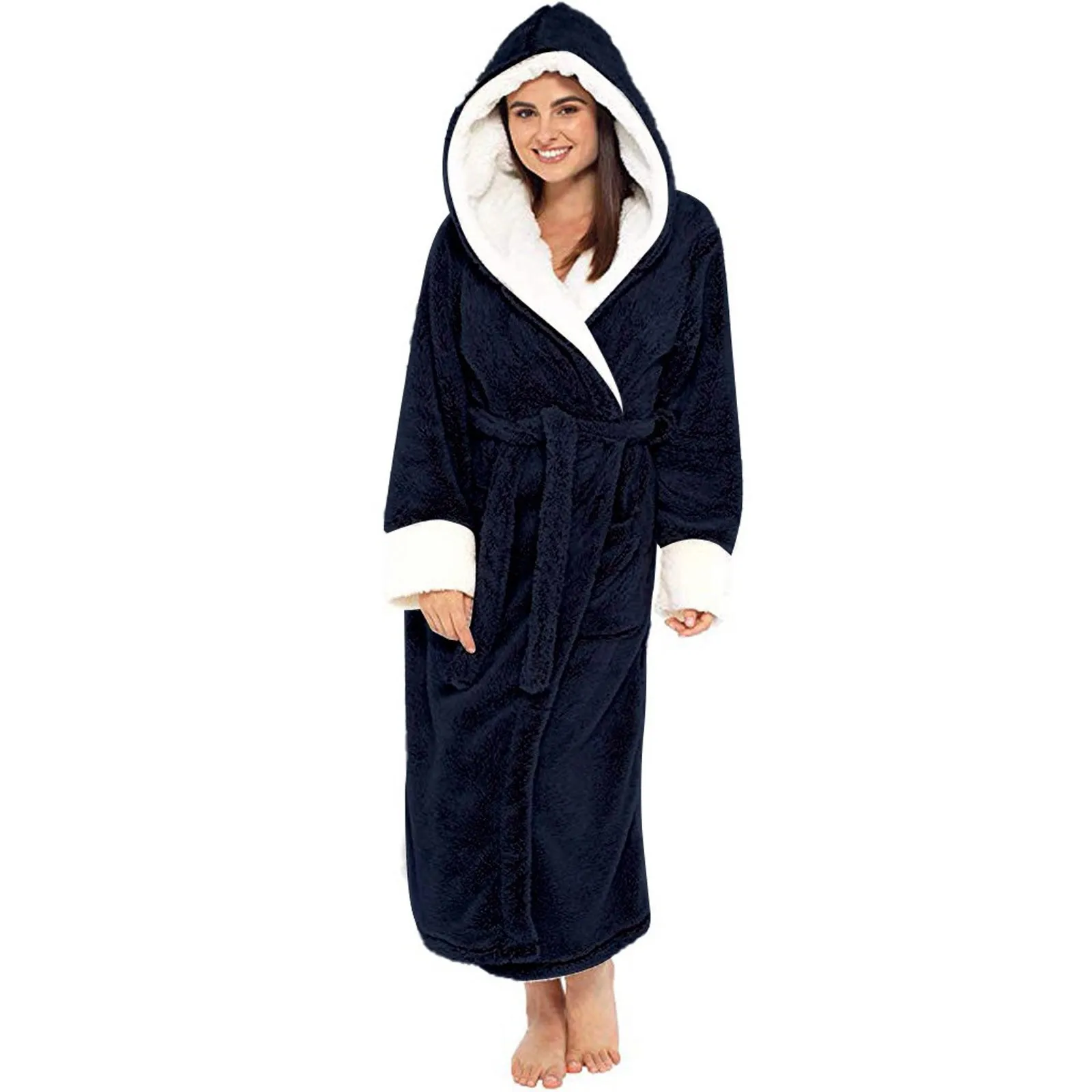 Women-Long-Robe-Winter-Thick-Warm-Fleece-Nightdress-Hooded-Pajamas ...