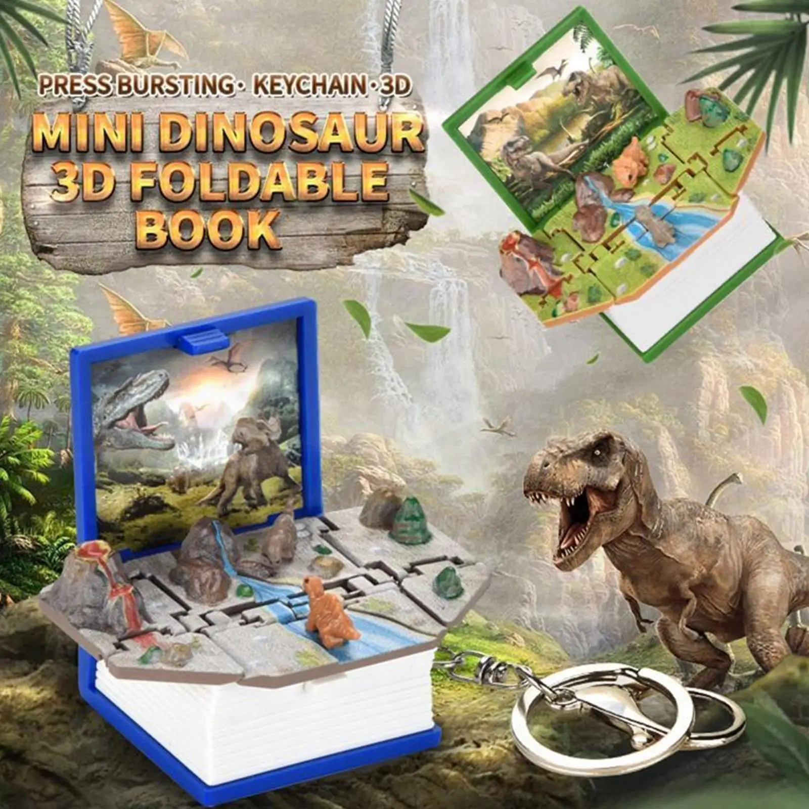 3d Mini Dinosaurs Keychains Kids Fold Book Keychain Dinosaur World ...