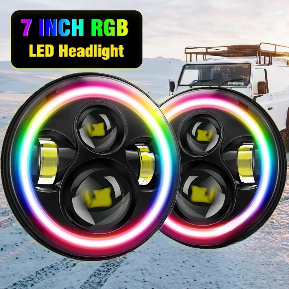 7 Inch Round LED Headlights Car RGB Angel Eyes Off Road H4 Daytime ...
